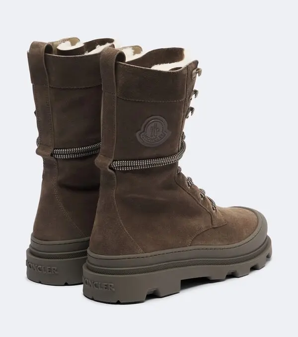 Moncler Vera Shearling-trimmed Suede Lace-up Boots