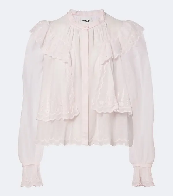MARANT ETOILE Embroidered Ruffled Cotton Blouse
