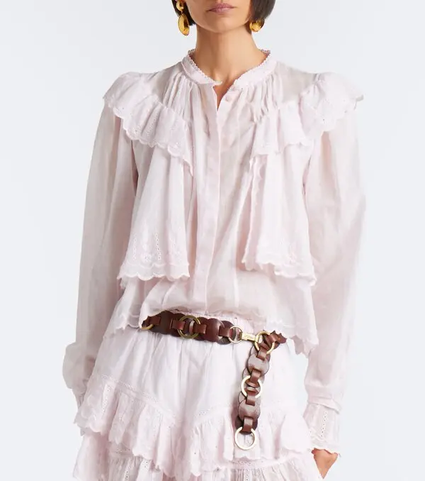 MARANT ETOILE Embroidered Ruffled Cotton Blouse