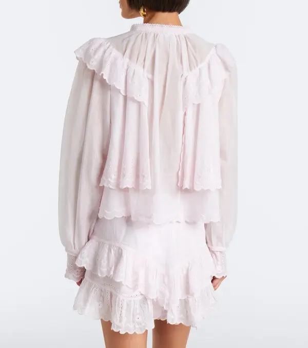 MARANT ETOILE Embroidered Ruffled Cotton Blouse