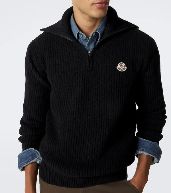 Moncler Ribbed-knit Virgin Wool Half-zip Sweater