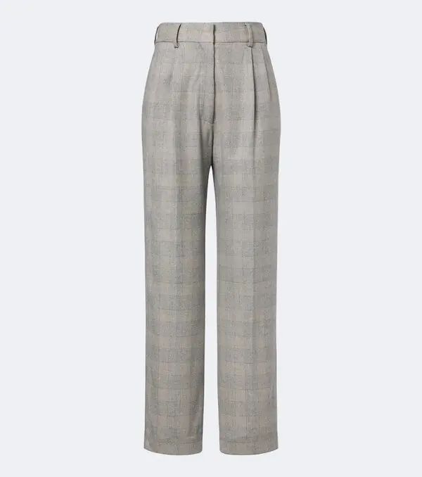 BLAZÉ MILANO Fox Checked Wool, Silk, And Cashmere Straight Pants