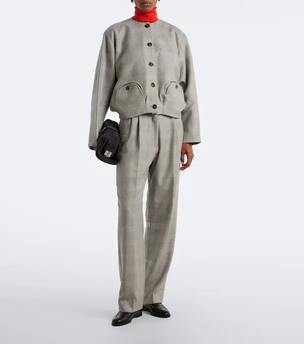 BLAZÉ MILANO Fox Checked Wool, Silk, And Cashmere Straight Pants