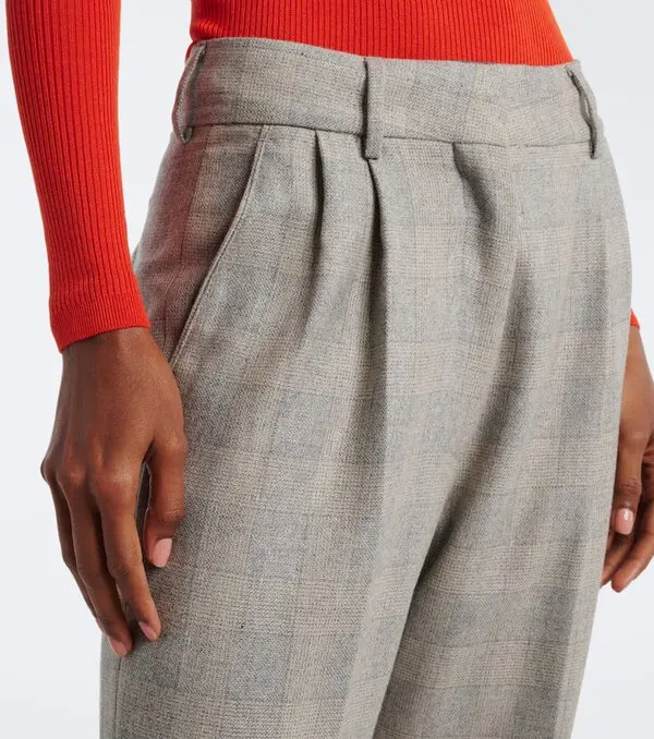 BLAZÉ MILANO Fox Checked Wool, Silk, And Cashmere Straight Pants