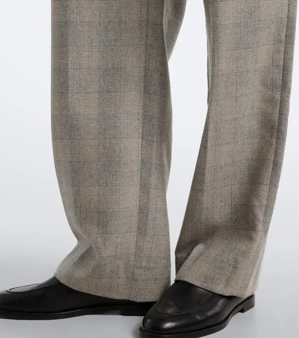 BLAZÉ MILANO Fox Checked Wool, Silk, And Cashmere Straight Pants