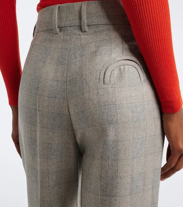 BLAZÉ MILANO Fox Checked Wool, Silk, And Cashmere Straight Pants