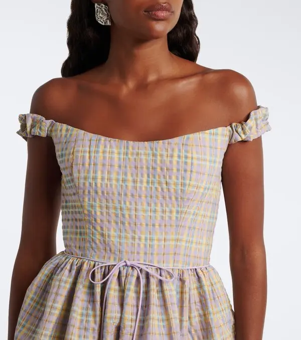 MARKARIAN Ginger Off-shoulder Seersucker Bustier Dress