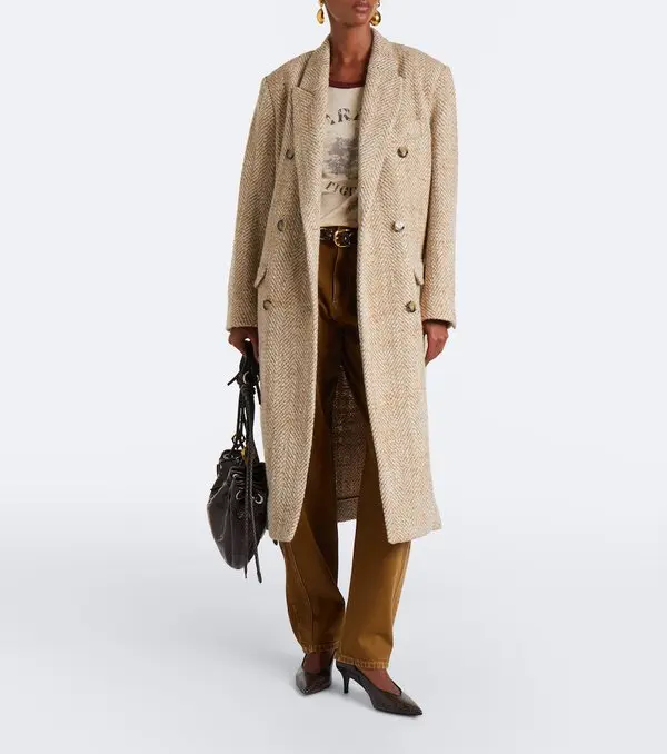 MARANT ETOILE Pilda Herringbone Double-breasted Coat - Beige