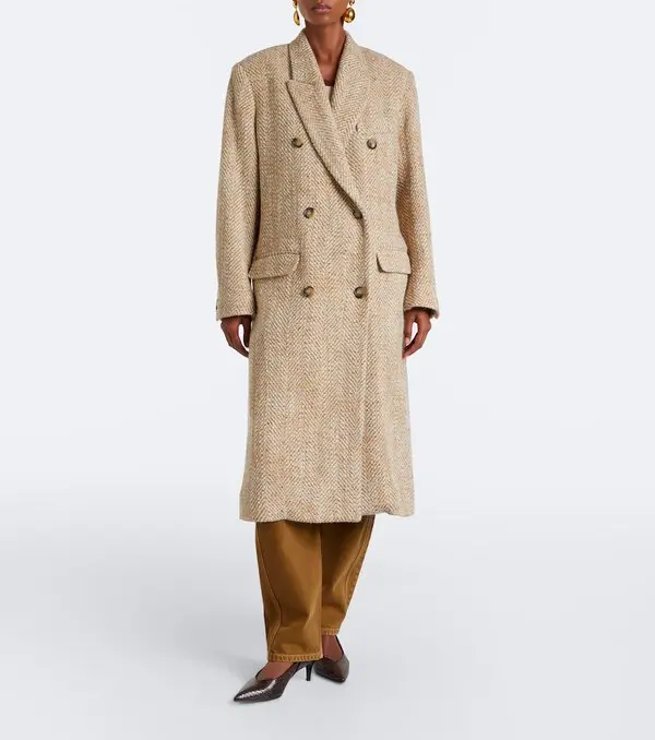 MARANT ETOILE Pilda Herringbone Double-breasted Coat - Beige