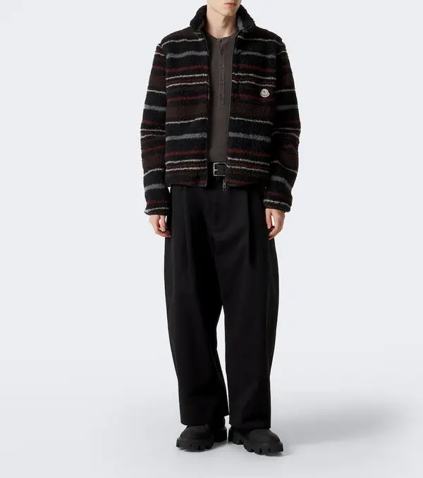 Moncler Striped Wool-blend Fleece Zip-up Cardigan - Black