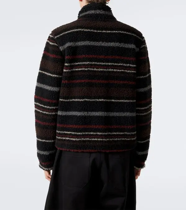 Moncler Striped Wool-blend Fleece Zip-up Cardigan - Black