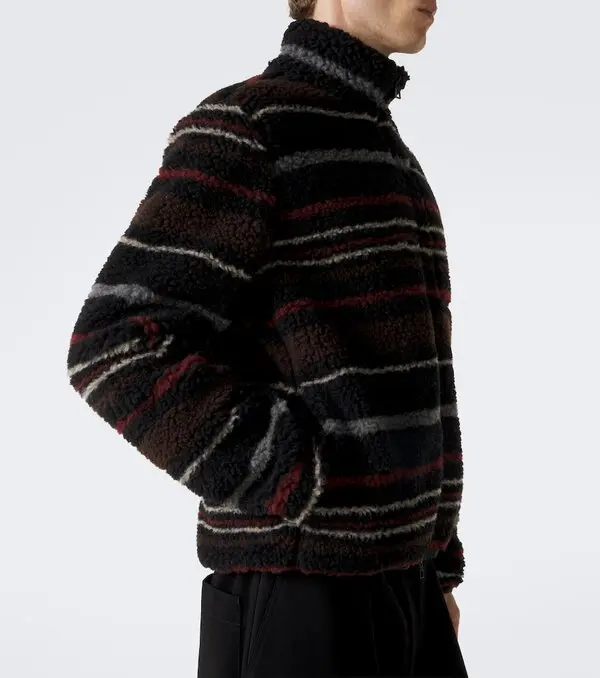 Moncler Striped Wool-blend Fleece Zip-up Cardigan - Black
