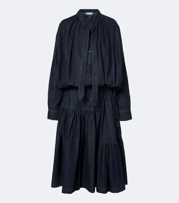 Dries Van Noten Tie-neck Denim Midi Dress