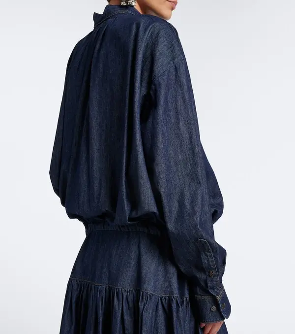 Dries Van Noten Tie-neck Denim Midi Dress