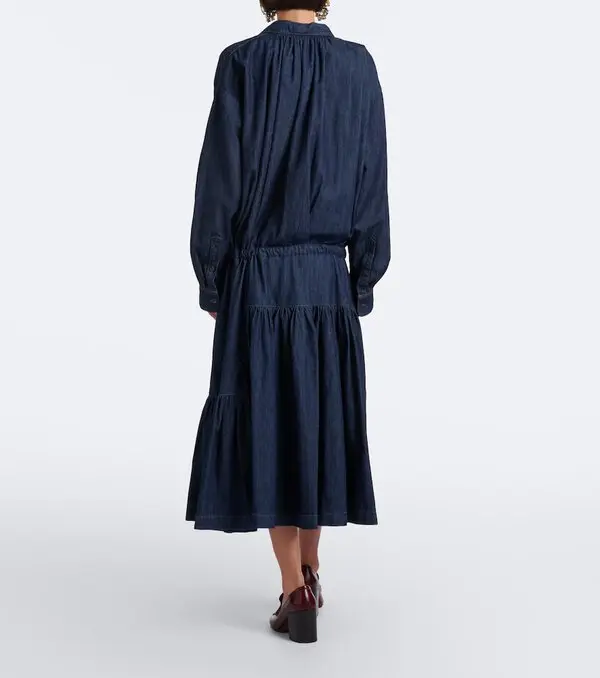 Dries Van Noten Tie-neck Denim Midi Dress