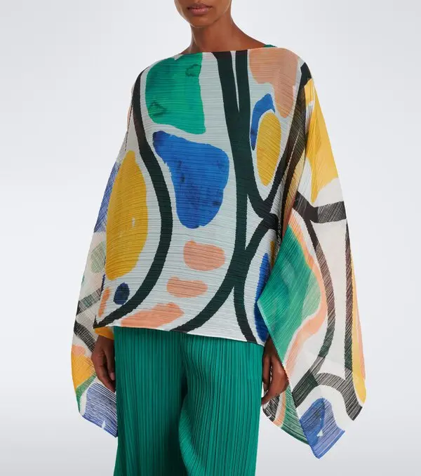 Issey Miyake Roll Madame-t Pleated Printed Poncho