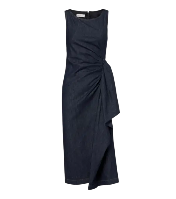 Dries Van Noten Draped Denim Midi Dress - Blue