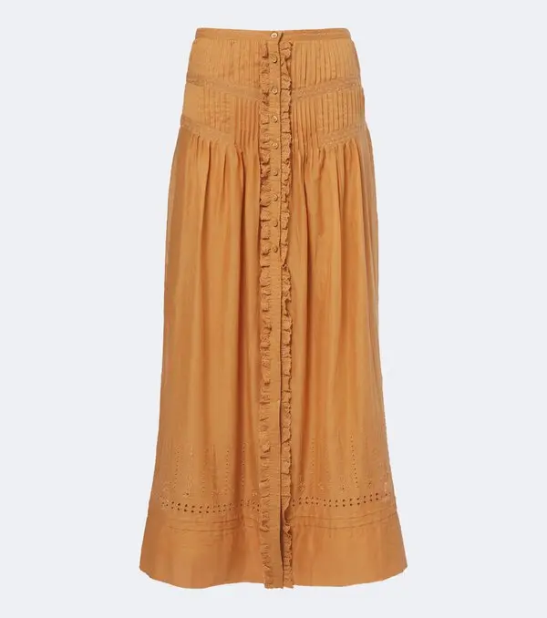 MARANT ETOILE Embroidered Cotton Maxi Skirt - Orange