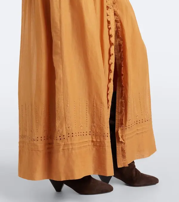 MARANT ETOILE Loraine Embroidered Ruffled Maxi Skirt - Orange