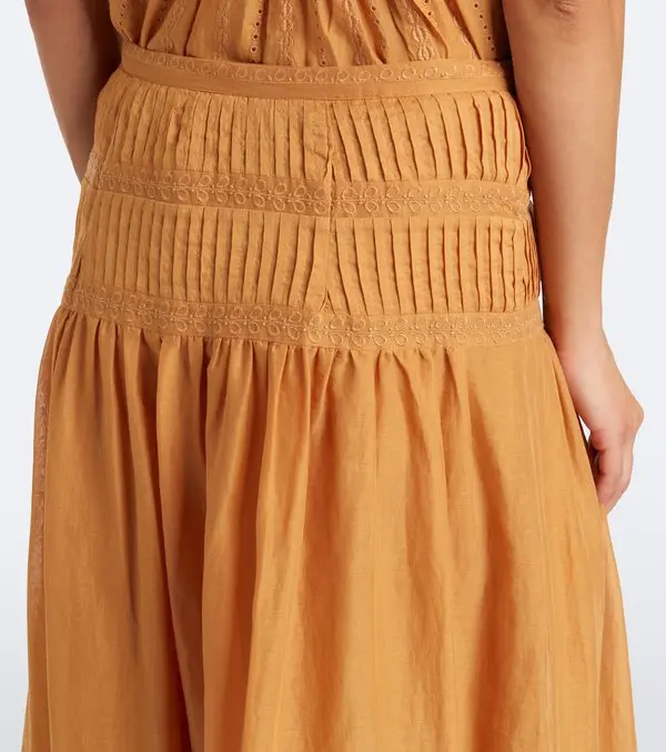 MARANT ETOILE Loraine Embroidered Ruffled Maxi Skirt - Orange