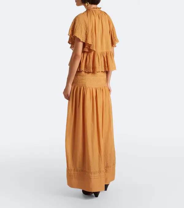 MARANT ETOILE Loraine Embroidered Ruffled Maxi Skirt - Orange