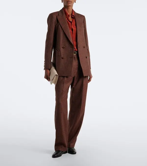 BLAZÉ MILANO Fox Checked Virgin Wool Straight Pants