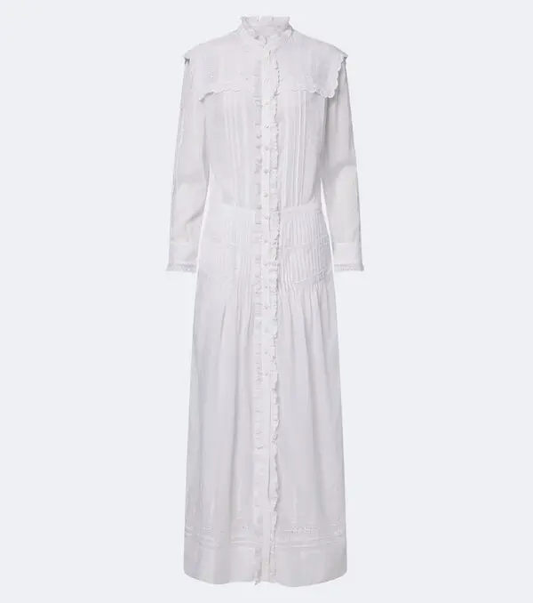 MARANT ETOILE Lonie Embroidered Ruffled Cotton Maxi Dress - White