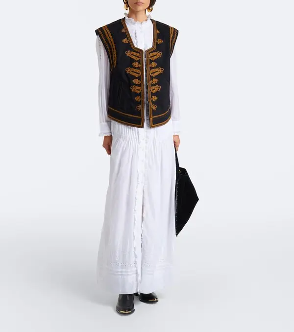 MARANT ETOILE Lonie Embroidered Ruffled Cotton Maxi Dress