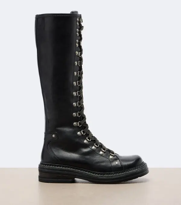 Miu Miu Leather Lace-up Boots - Black