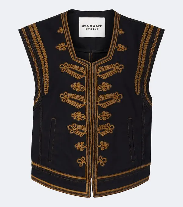 MARANT ETOILE Edmee Embroidered Denim Vest - Black