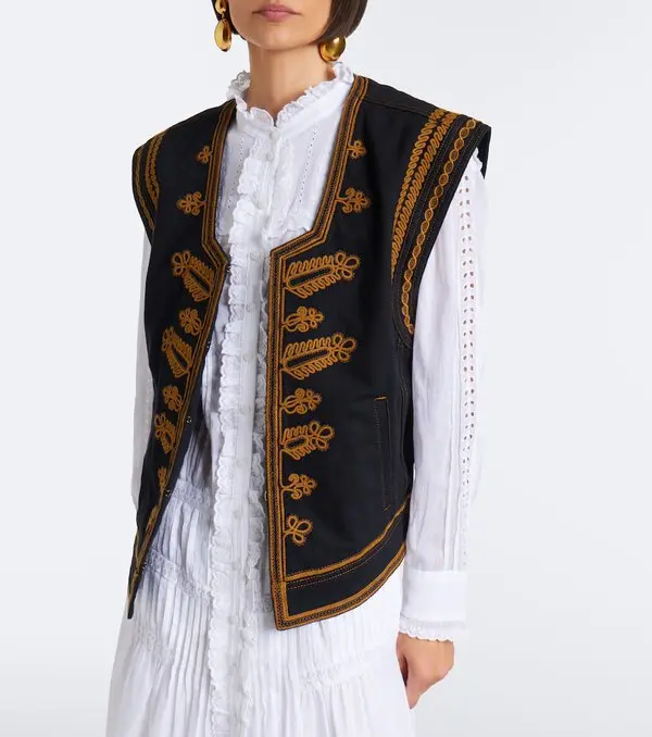 MARANT ETOILE Edmee Embroidered Denim Vest - Black