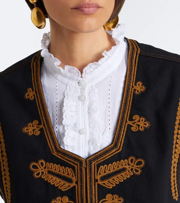 MARANT ETOILE Edmee Embroidered Denim Vest - Black