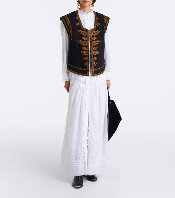 MARANT ETOILE Edmee Embroidered Denim Vest - Black