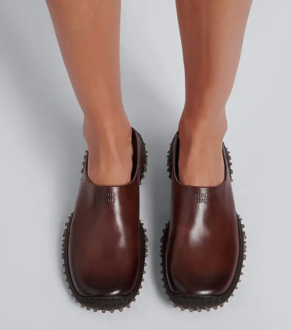 Miu Miu Leather Mules - Brown