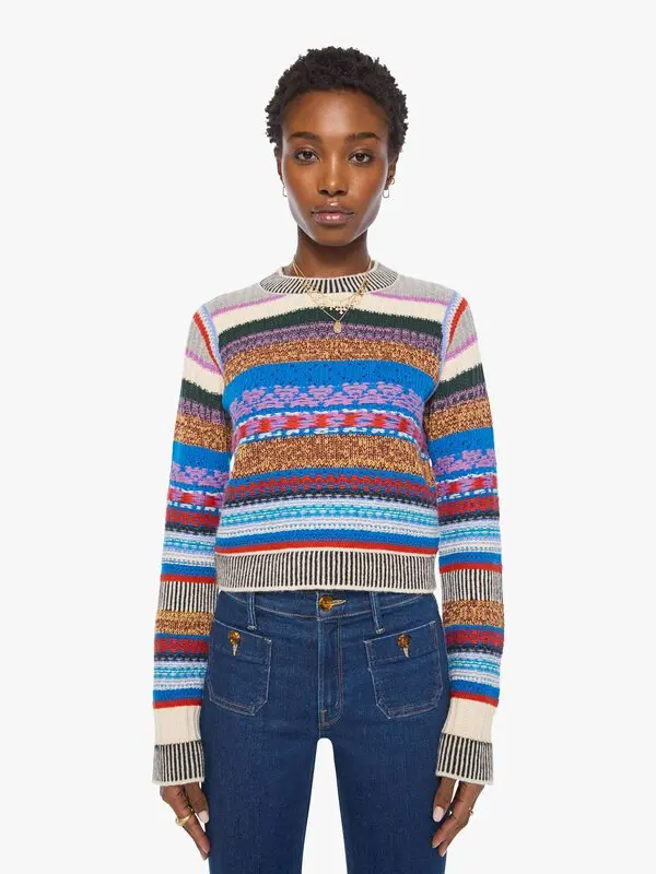 MOTHER The Extra Crop Jumper Ivory Blue Multi Stripe Shirt