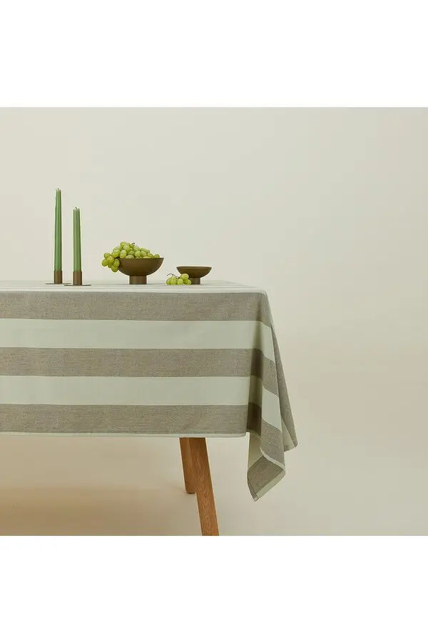 HAWKINS NEW YORK Essential Striped Tablecloth In Yellow - Sage & Olive