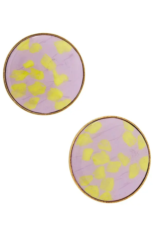 Dries Van Noten Handmade Artisanal Glass Disc Earrings - Lilac