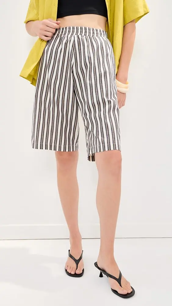 LE BOP Frances Bermuda Shorts - White/grey Stripe
