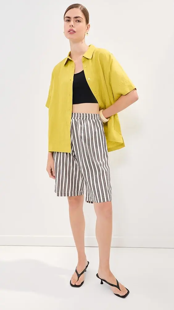 LE BOP Frances Bermuda Shorts - White/grey Stripe