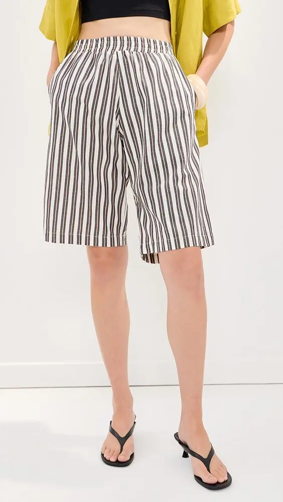LE BOP Frances Bermuda Shorts - White/grey Stripe