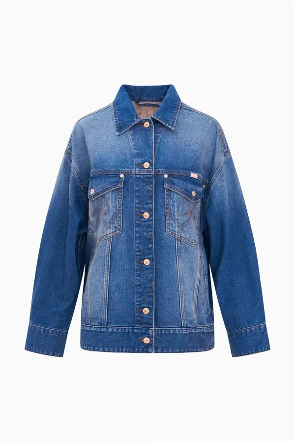 LoveShackFancy Wrangler X Oversized Denim Jacket - Medium Wash
