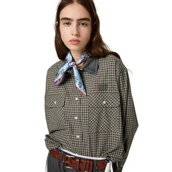 Miu Miu Checked Flannel Shirt With Logo Patch