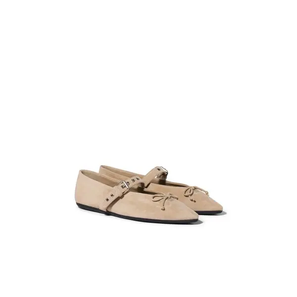 Miu Miu Suede Ballerinas With Buckle Strap - Desert Beige