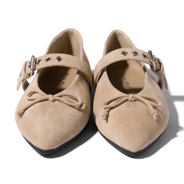 Miu Miu Suede Ballerinas With Buckle Strap - Desert Beige