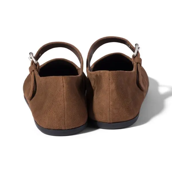 Miu Miu Suede Ballerinas With Buckle Detail - Cocoa Brown