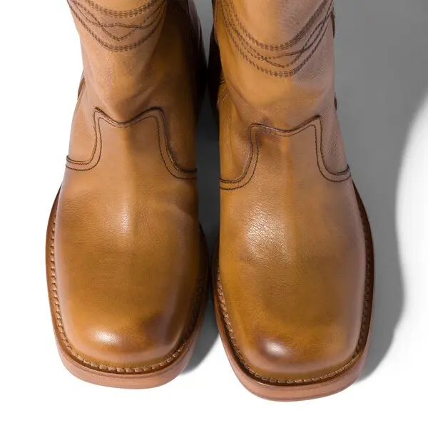 Miu Miu Embroidered Leather Knee-high Boots - Light Tan
