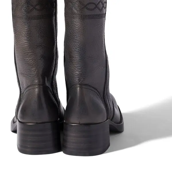 Miu Miu Embroidered Leather Boots - Anthracite Gray