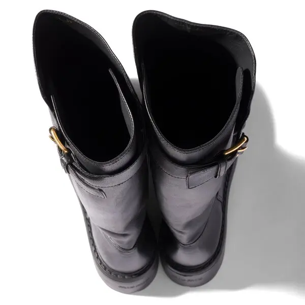 Miu Miu Knee High Leather Boots With Buckle Detail
