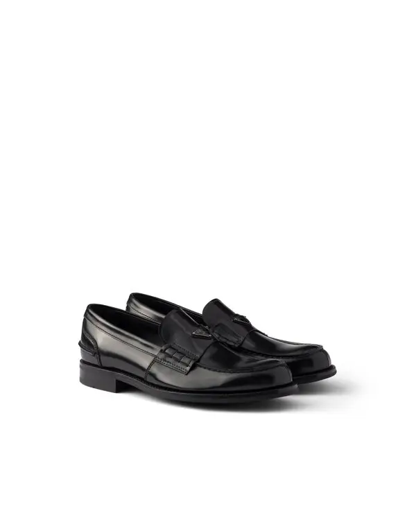 Prada Brushed Leather Loafers With Enameled Triangle Logo