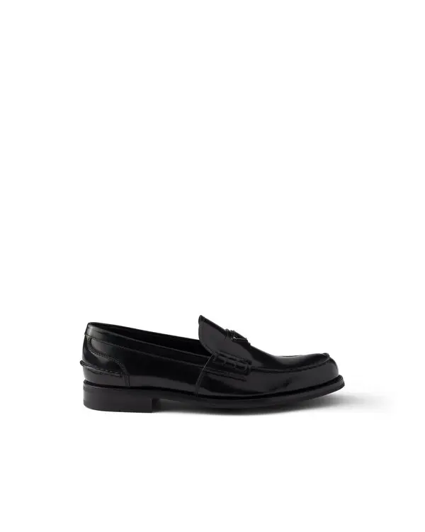 Prada Brushed Leather Loafers With Enameled Triangle Logo